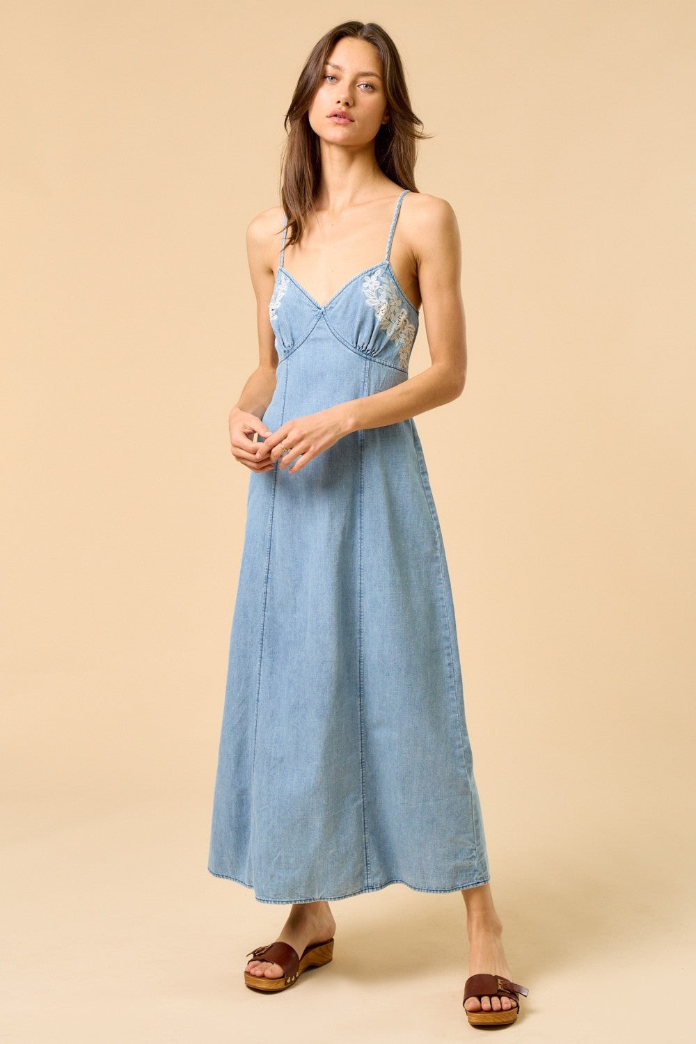 Rae Denim Maxi dress With Trim detail – Sonoran Rose Boutique